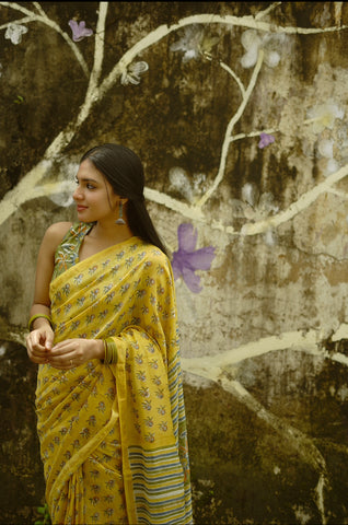 CHANDERI SAREE - Cage with Navy & Teal Blue – CHHAPA