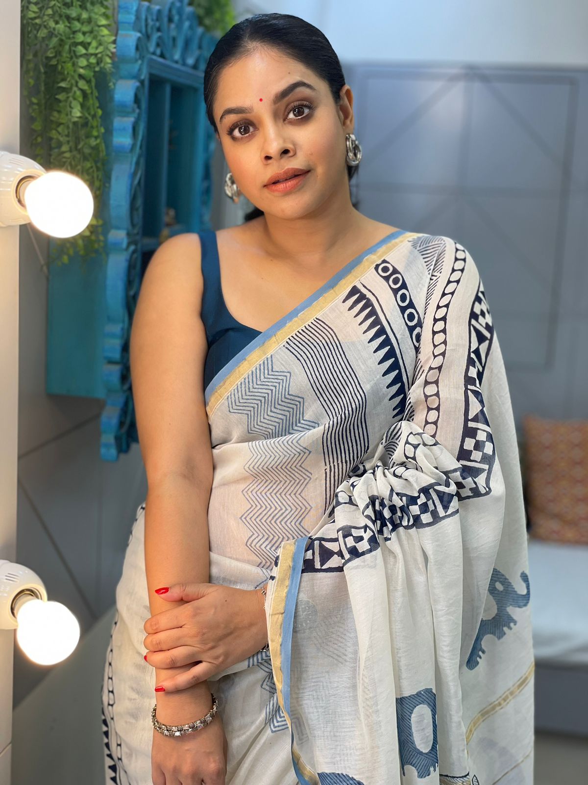 INDIGO ELEPHANTS - Chanderi Saree– CHHAPA