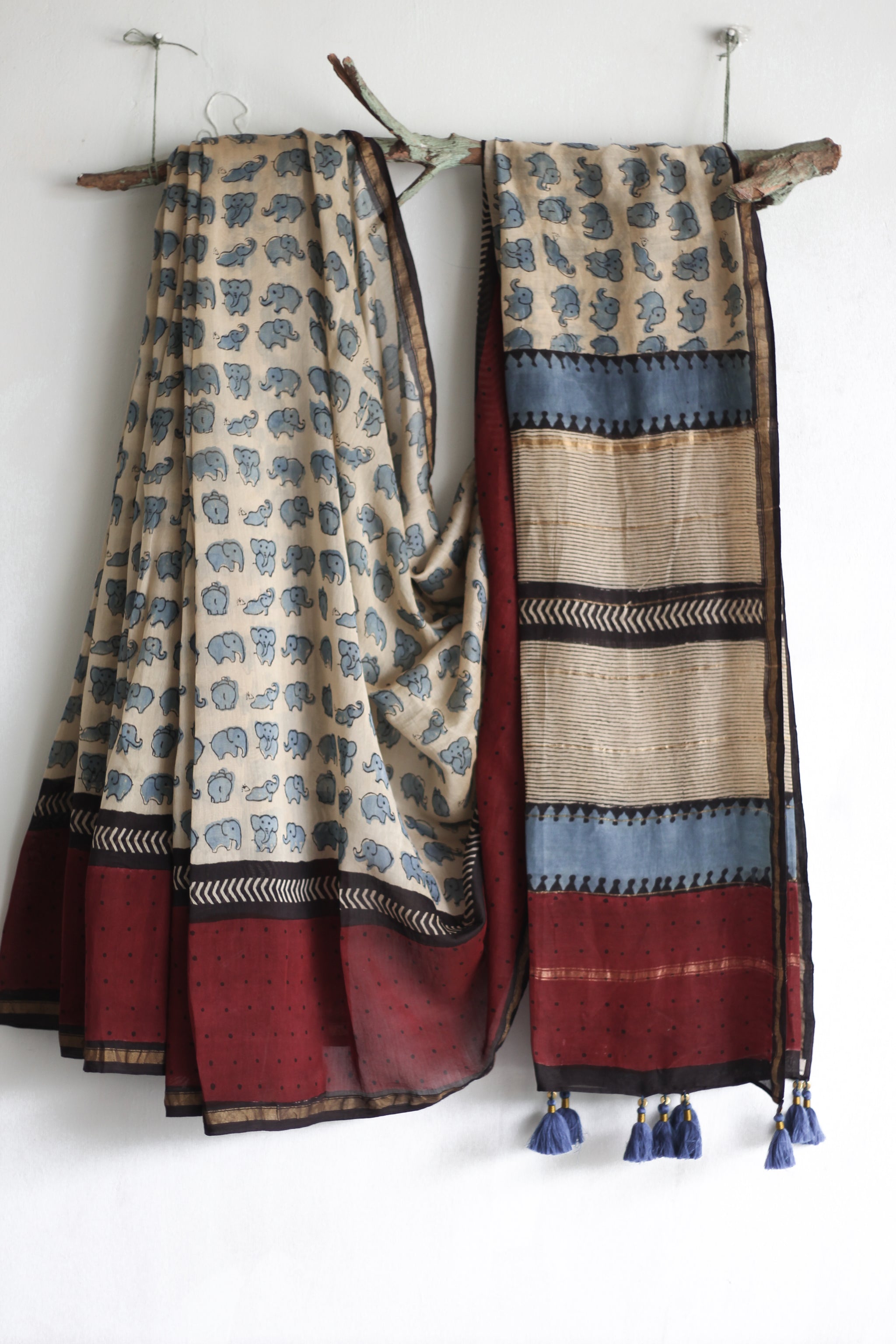 CHANDERI SAREE - Elephants in Bagru Base – CHHAPA