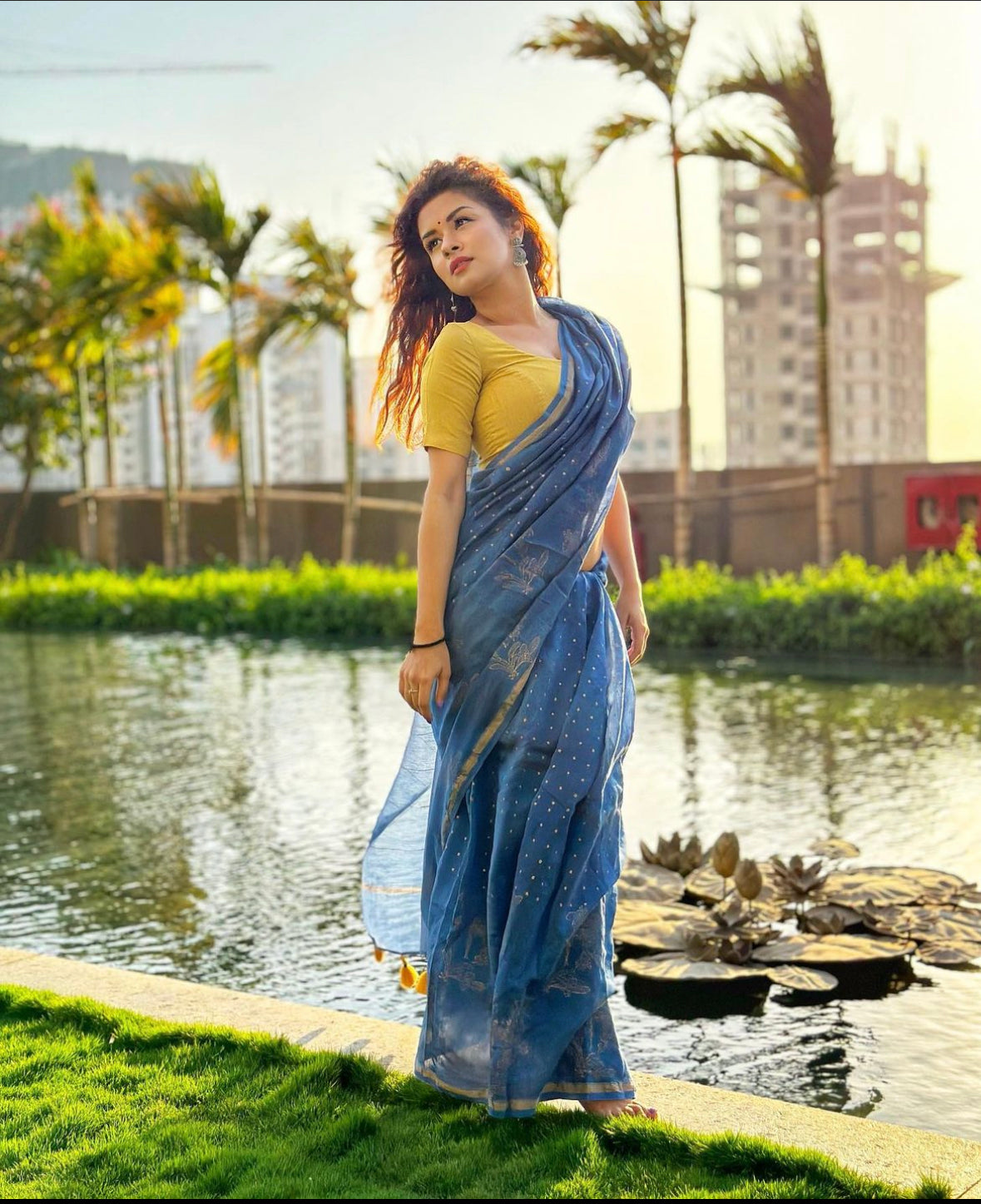 CHANDERI SAREE - Cage with Navy & Teal Blue – CHHAPA